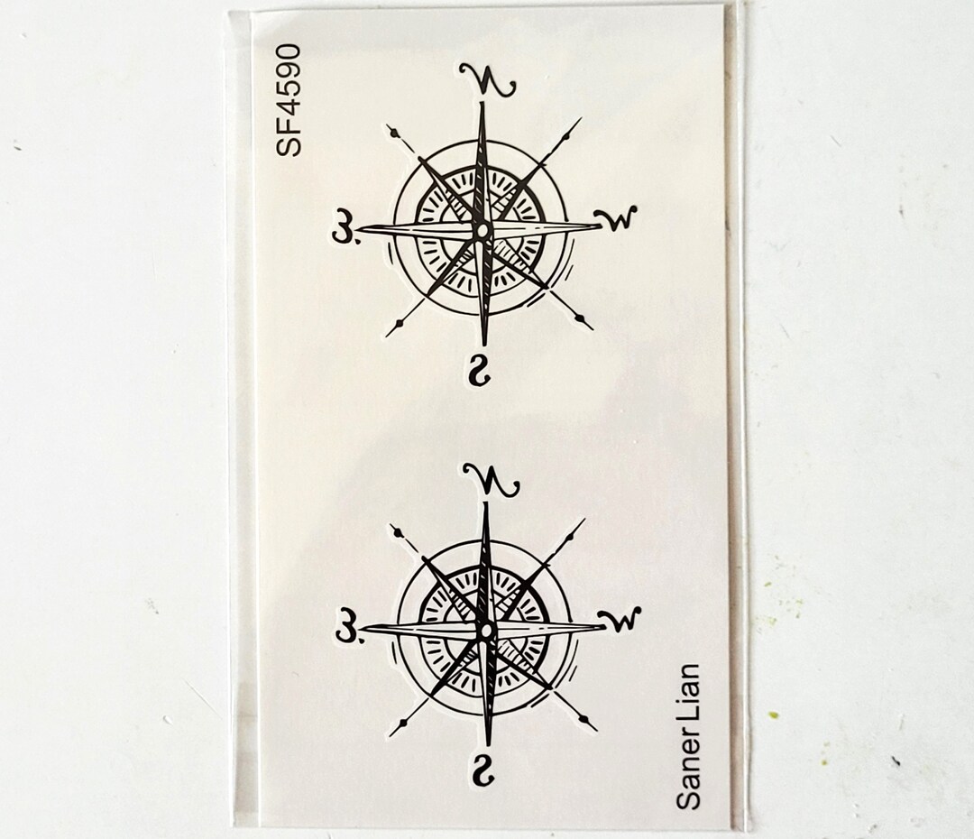 Temporary Tattoo Compass, Wind Rose, Monochrome Black - Etsy