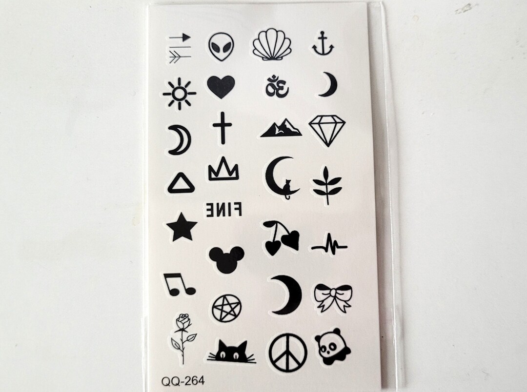 Mini Temporary Tattoos, Monochrome Black, 29 Symbols/sheet - Etsy