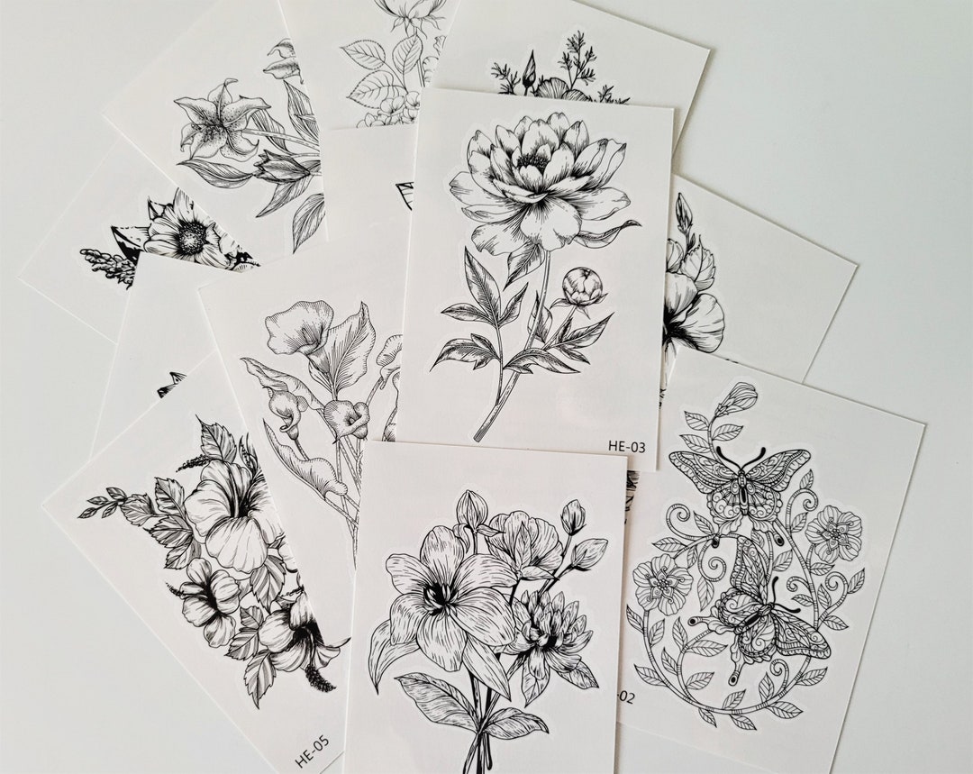 X4 Temporary Temporary Tattoos, Large Flowers, Set of 4 Tattoos ...