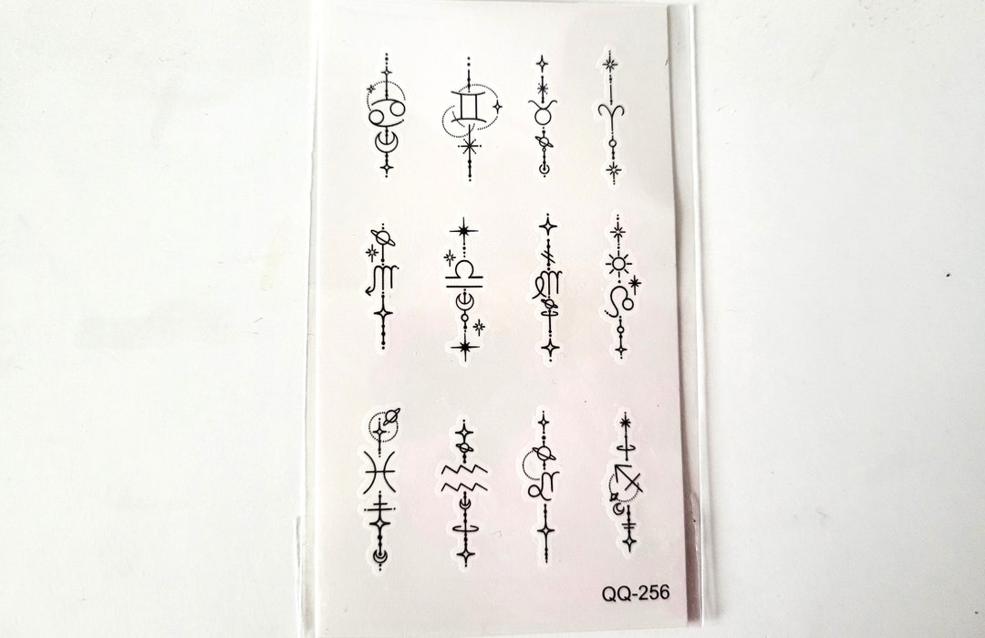Temporary Ephemeral Tattoo, Symbols of Astrological Signs, Monochrome ...