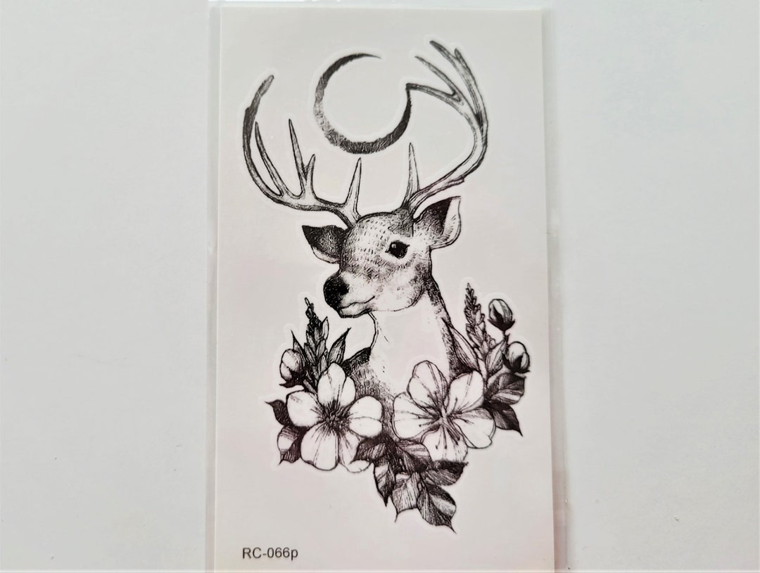 Ephemeral Tattoo, Temporary, Deer, Animal, Moon, Black, Monochrome ...
