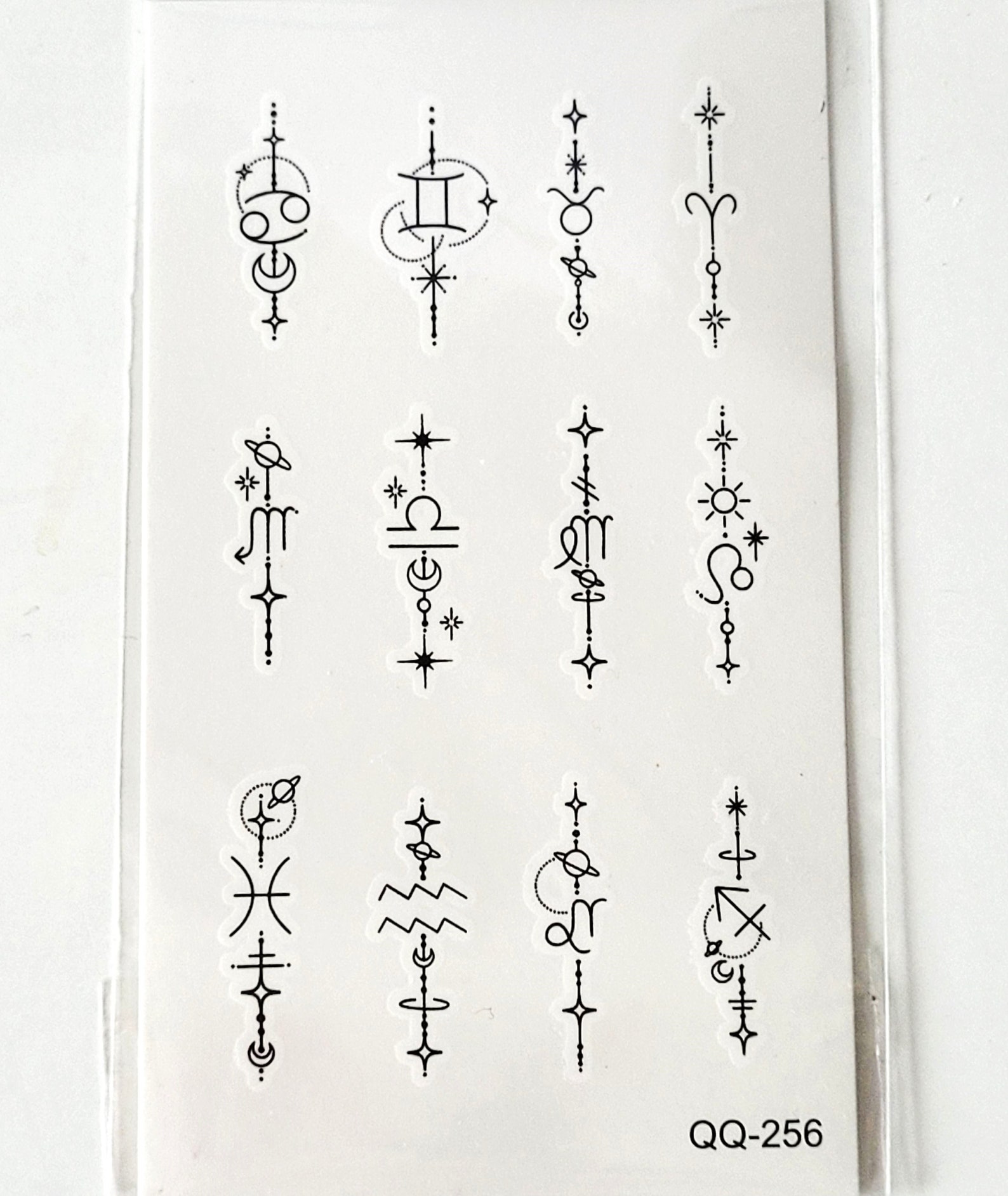 Temporary Ephemeral Tattoo, Symbols of Astrological Signs, Monochrome ...