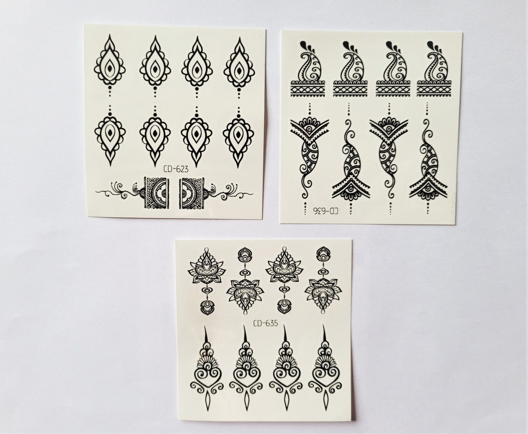 Mini Tattoo, Finger Tattoo, Indian Pattern, Black Monochrome, 8 Tattoos ...