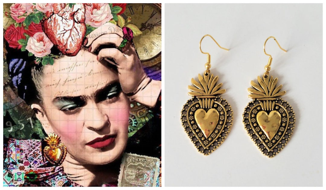 Flaming Heart Earrings, Frida, Gold or Silver Color, Flaming Heart, 3 ...
