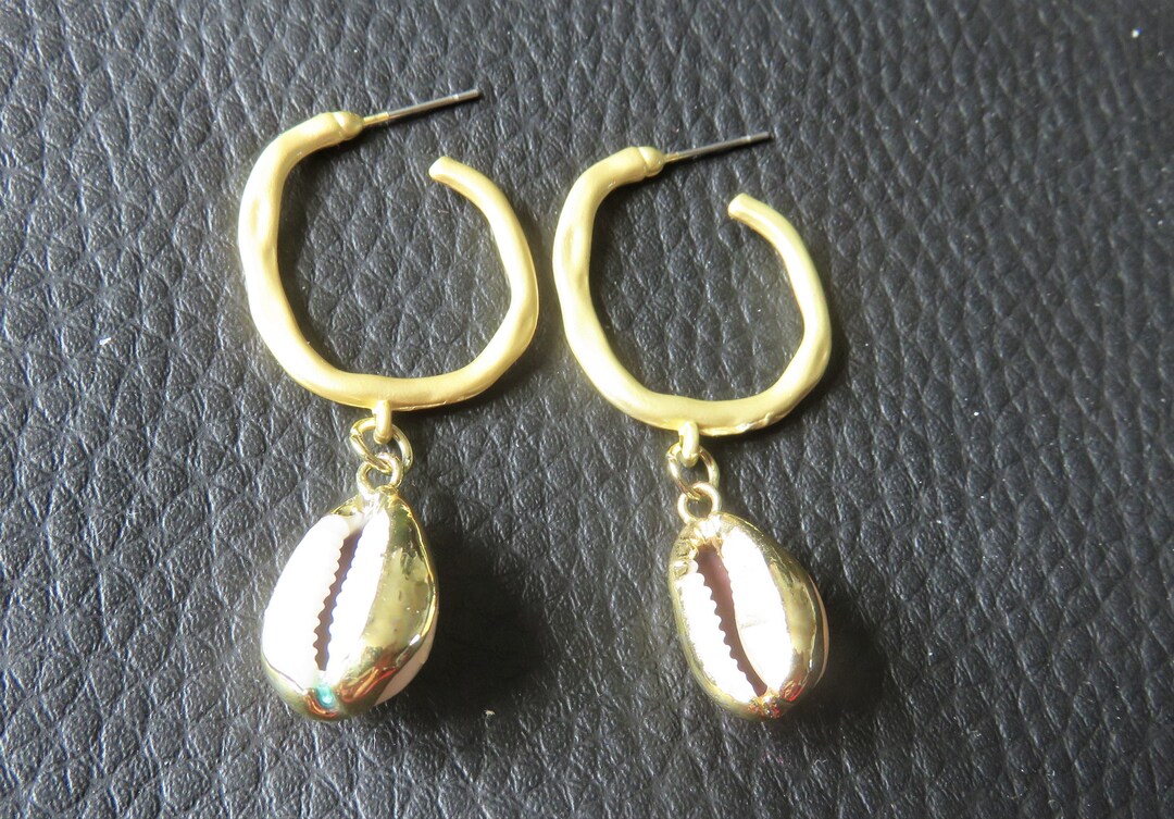 Golden Open Creoles Gold-plated Cauri Shell - Etsy