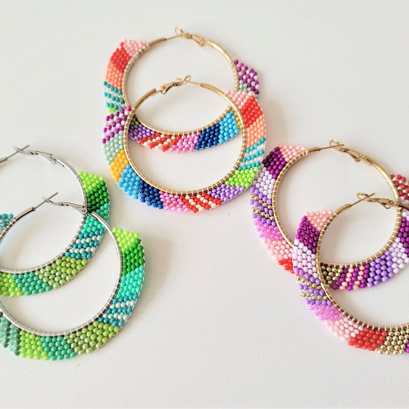 Bead Hoop Earrings - Etsy