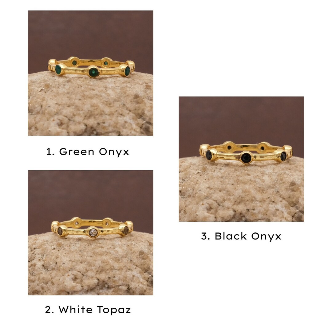 Round Shape Tiny Gemstone Ring, Gold Plated Everyday Ring for Women ...