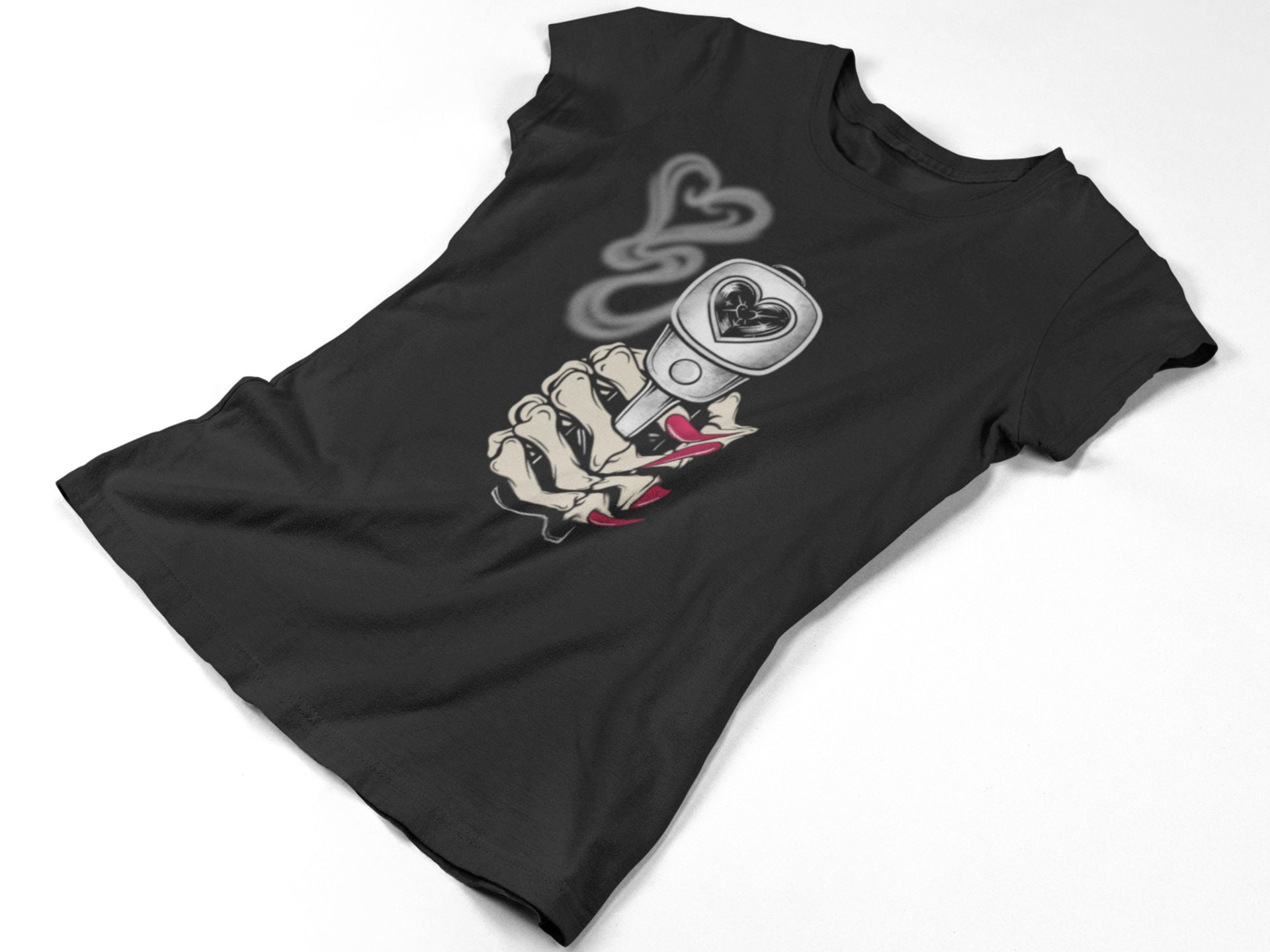 Creepy Cute Skeleton Hand With Red Nails Holding a Smoking Gun Emo ...