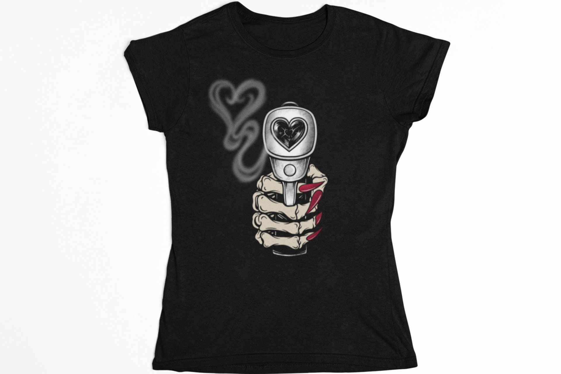 Creepy Cute Skeleton Hand With Red Nails Holding a Smoking Gun Emo ...