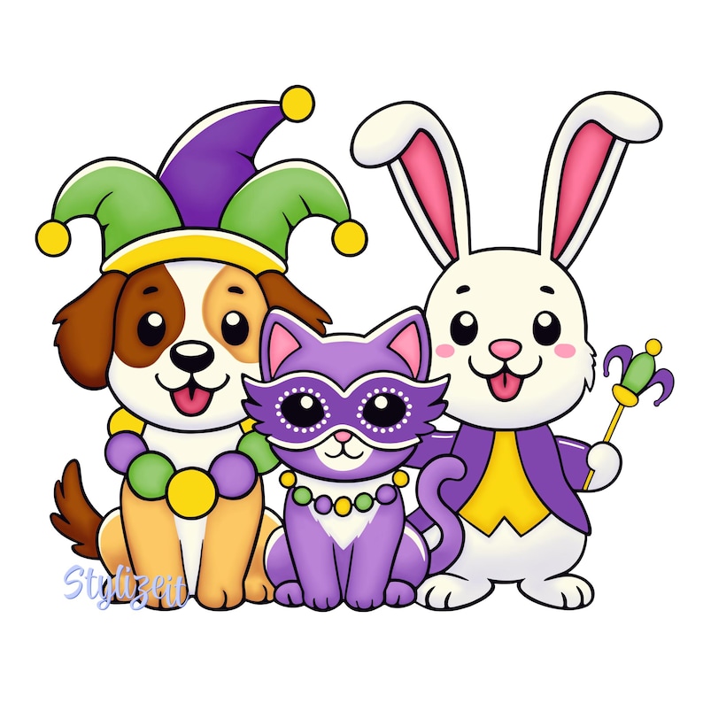 Mardi Gras PNG, Sublimation Designs Digital Downloads, Puppy Kitty ...