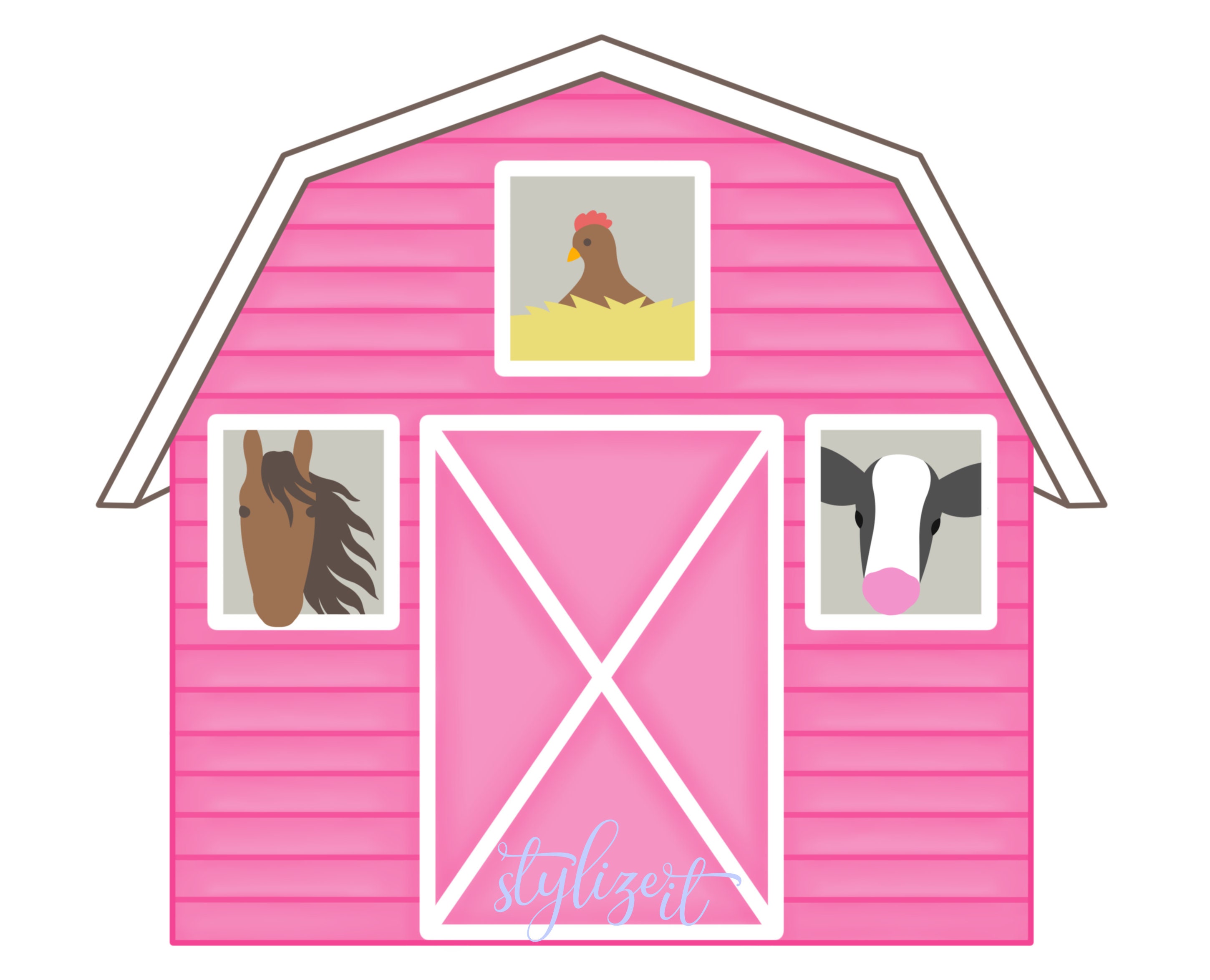 Kids Pink Barn and Animals PNG Horse Cow Chicken Sublimation Downloads ...
