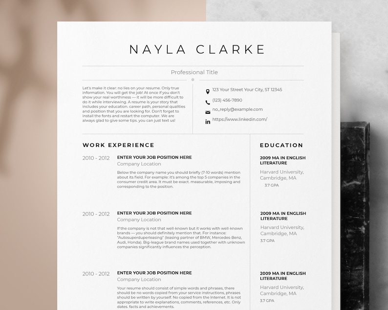 Professional Resume template Modern CV Template Black and | Etsy
