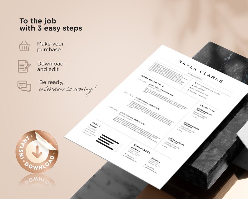 Professional Resume template Modern CV Template Black and | Etsy