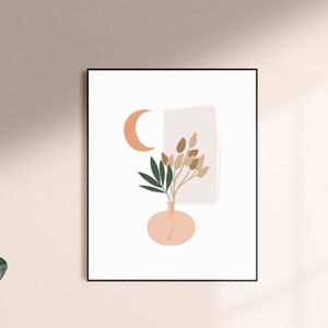 Neutral Abstract Boho Plant Print Tropical Wall Art, Living Room Prints ...