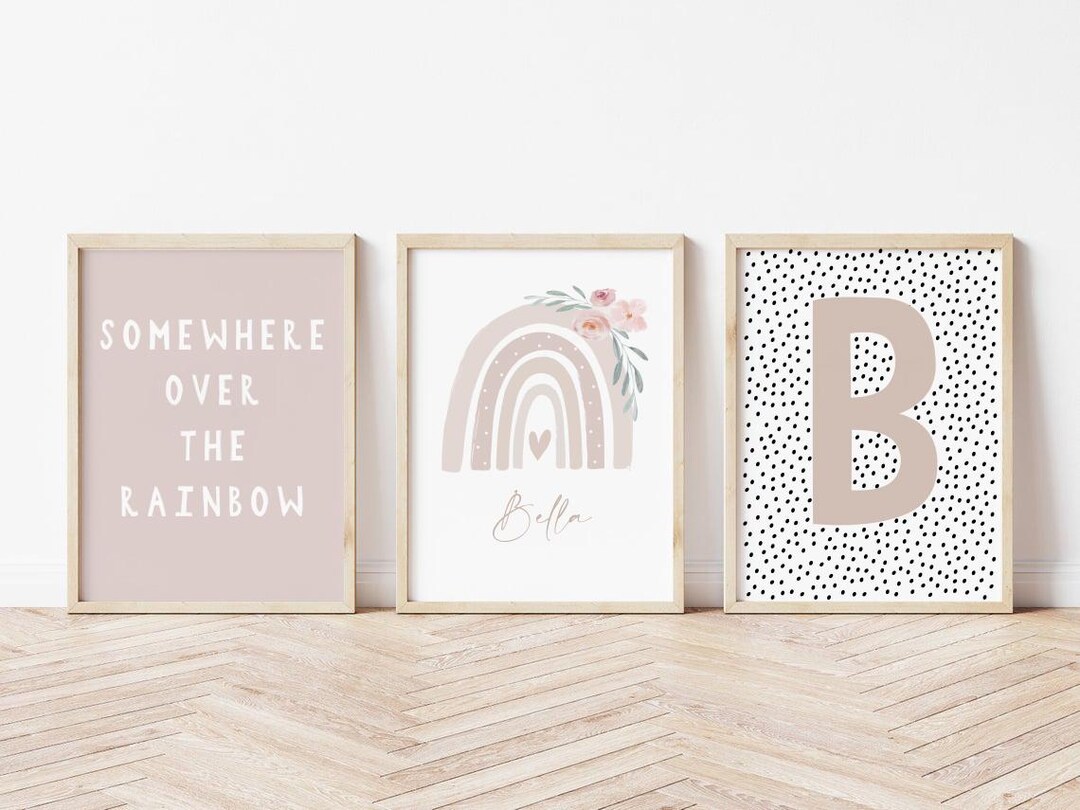 Neutral Beige Rainbow Initial Prints -set of 3, Baby Girl Print ...