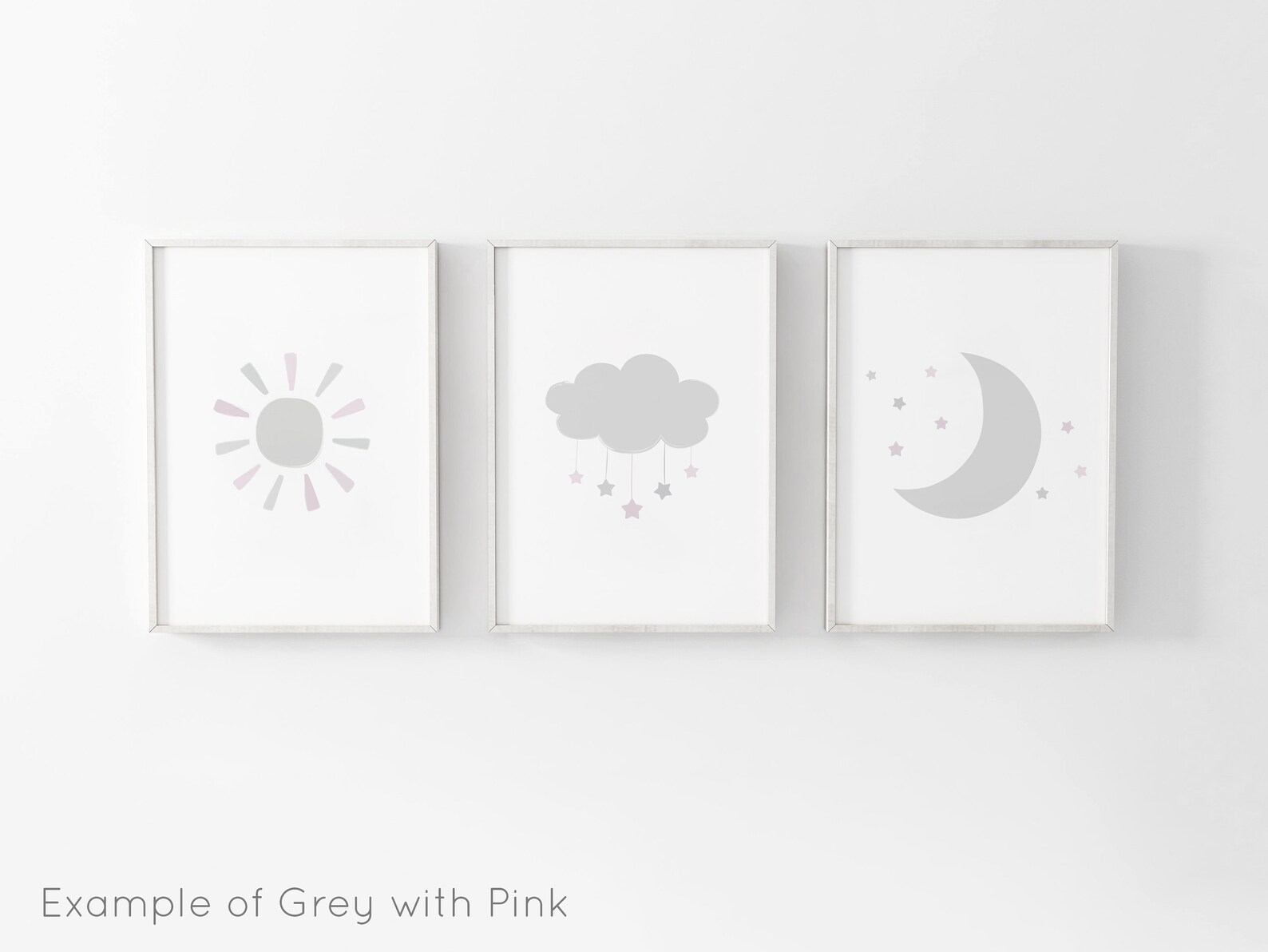 Gender Neutral Cloud Moon Sun Prints - Set of 3, Baby Girl Print, Beige ...