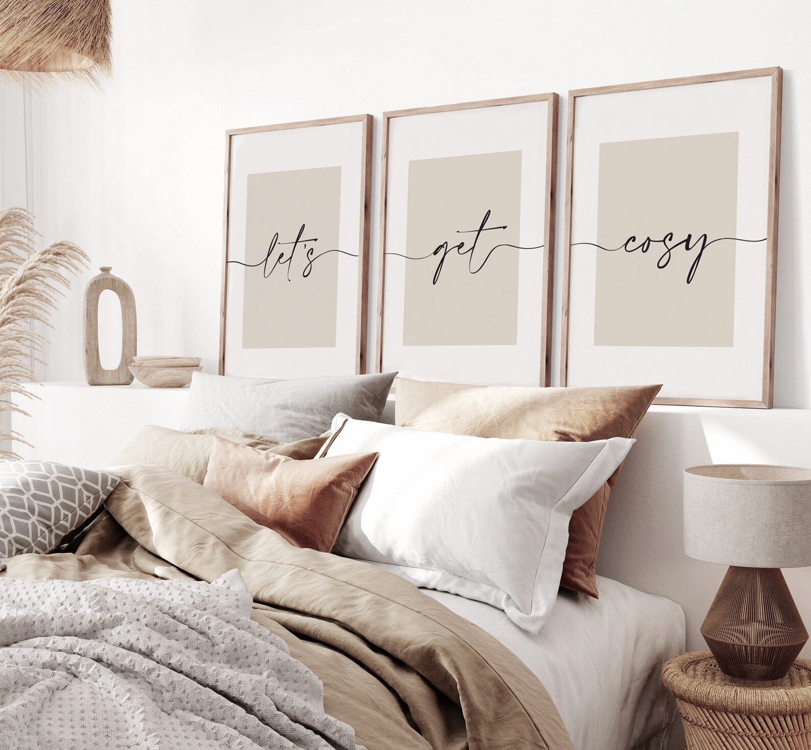 Neutral Let's Get Cosy Bedroom Prints, Good Night Prints, Set of 3 ...