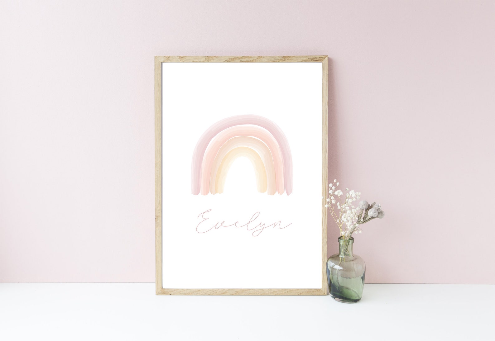 Personalised Name Pink Rainbow Print, Baby Girl, Nursery Prints, Girls ...