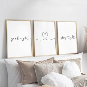 Good Night Sleep Tight Heart Prints, Set of 3, Bedroom Prints, Sleep ...