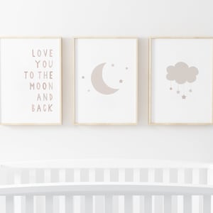 Gender Neutral Moon Stars Prints - Set of 3, Love You to the Moon and ...