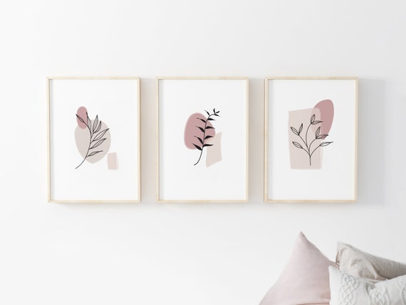 Neutral Abstract Floral Prints Set of 3 Blush Pink Boho | Etsy