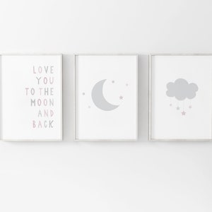 Gender Neutral Moon Stars Prints - Set of 3, Love You to the Moon and ...