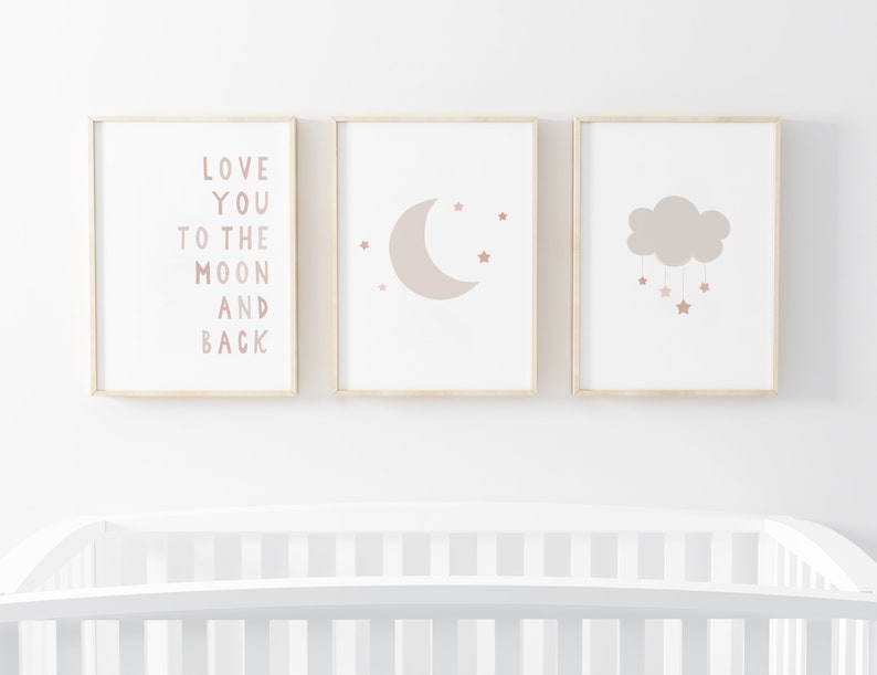 Gender Neutral Moon Stars Prints - Set of 3, Love You to the Moon and ...