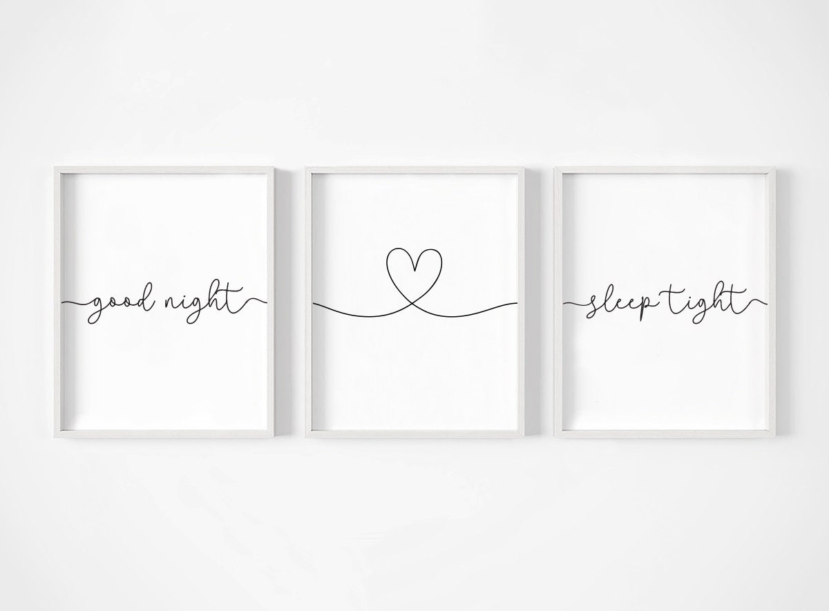 Good Night Sleep Tight Heart Prints Set of 3 Bedroom Print | Etsy UK