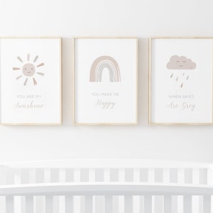 Neutral Rainbow Prints- Set of 3, Blue Grey Nursery, Sun Rain Prints ...