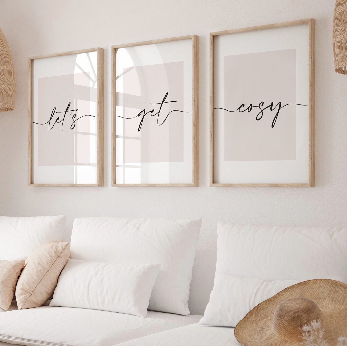 Lets Get Cosy Prints, Set of 3, Bedroom Print, Home Prints, Love Print ...