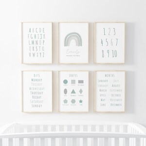 Neutral Rainbow Alphabet Prints, Set of 6, Personalised Name, Numbers ...