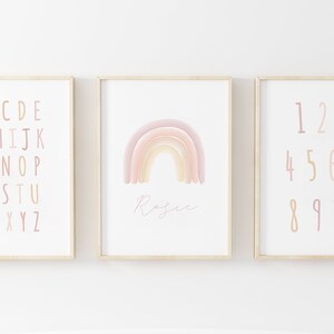 Neutral Rainbow Alphabet Prints, Set of 6, Personalised Name, Numbers ...