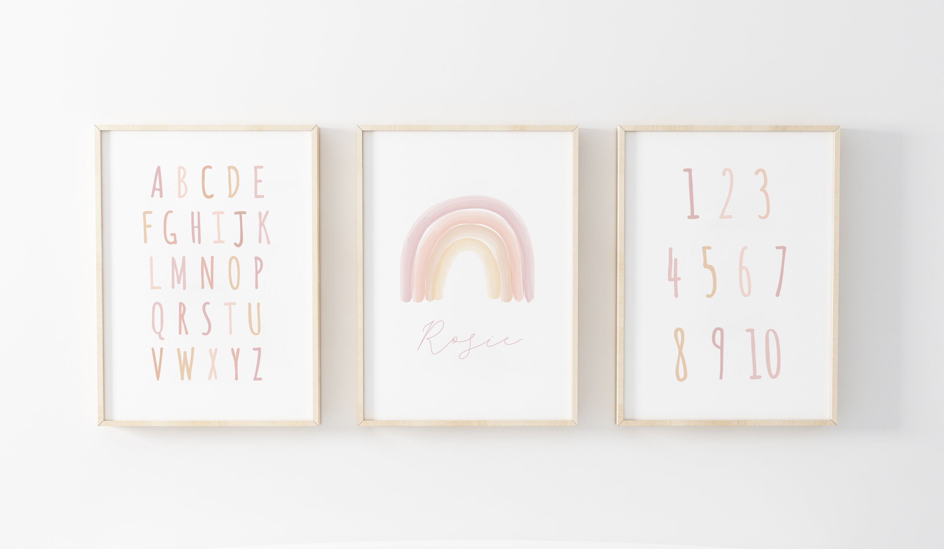 Neutral Rainbow Alphabet Prints Set of 6 Personalised Name - Etsy UK