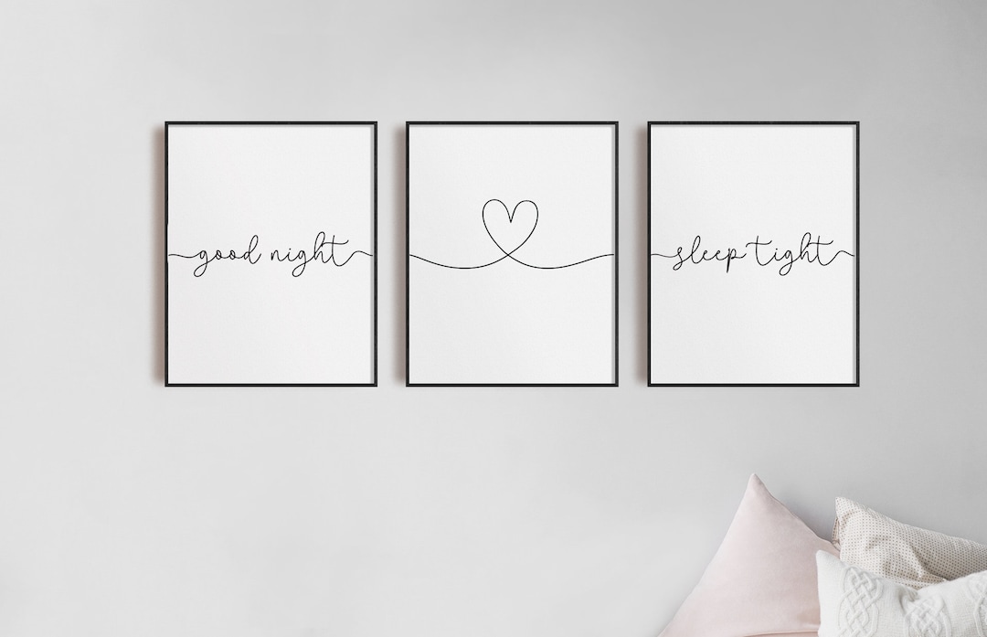 Good Night Sleep Tight Heart Prints, Set of 3, Bedroom Prints, Sleep ...