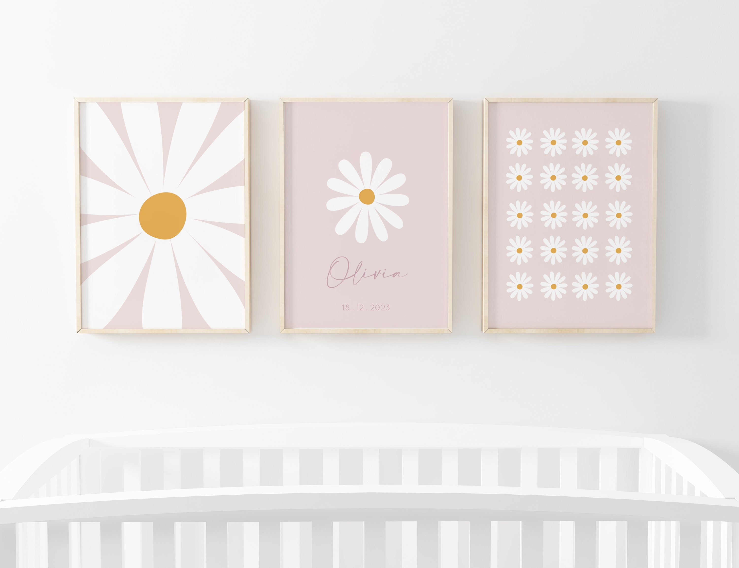 Neutral Daisy Prints - Set of 3, Beige Nursery, Baby Print, Nursery ...