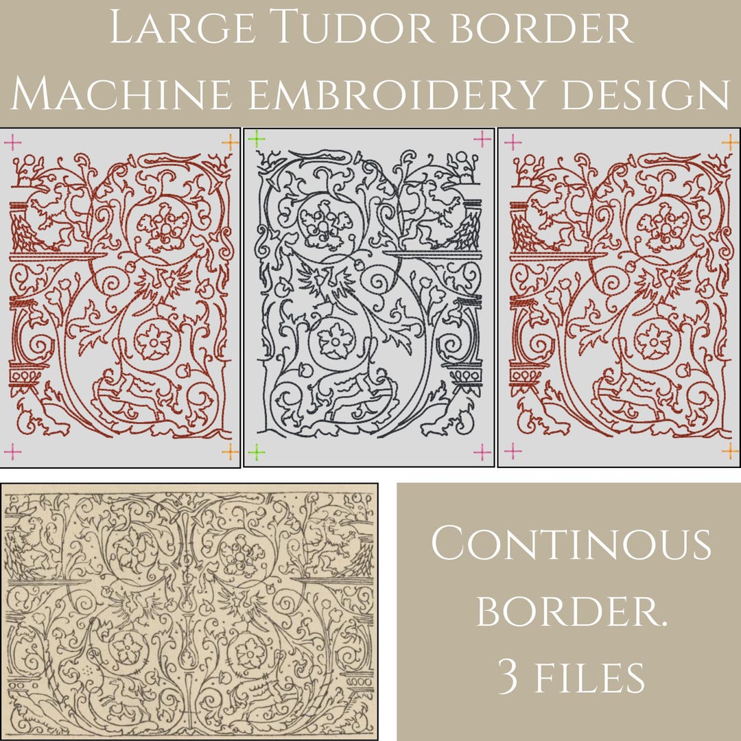 Wide Tudor Machine Embroidery Design. Continuous Border Design ...