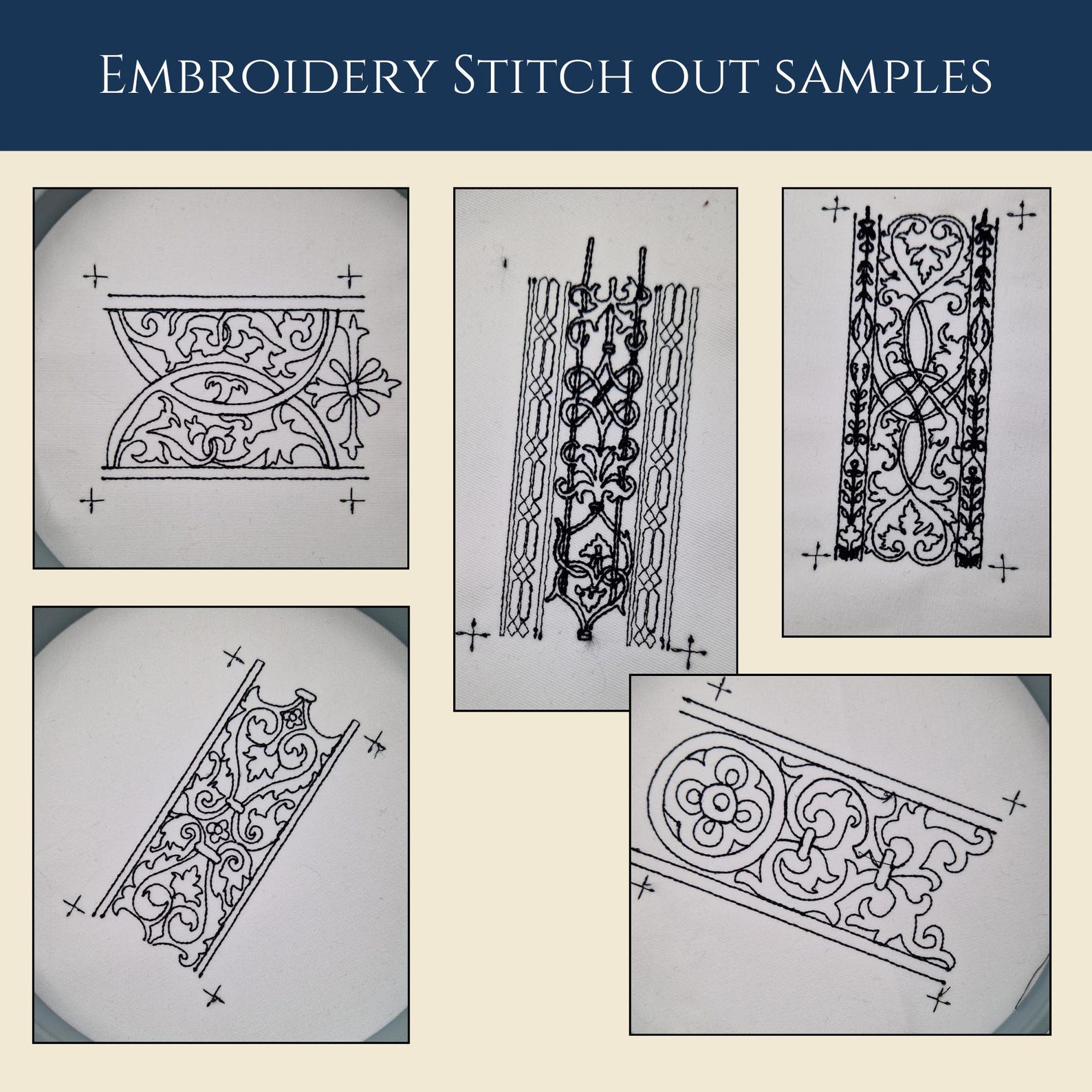 Tudor Machine Embroidery Design. Set of 5. Continuous Border Design ...