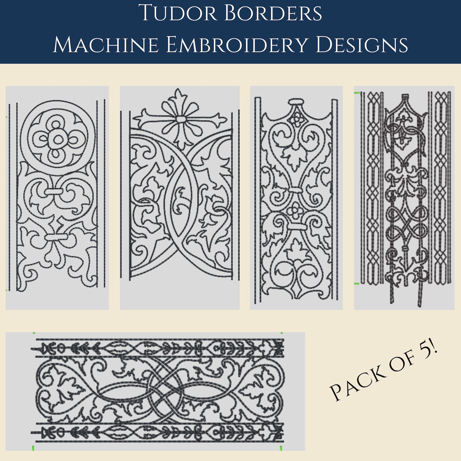 Tudor Machine Embroidery Design. Set of 5. Continuous Border Design ...