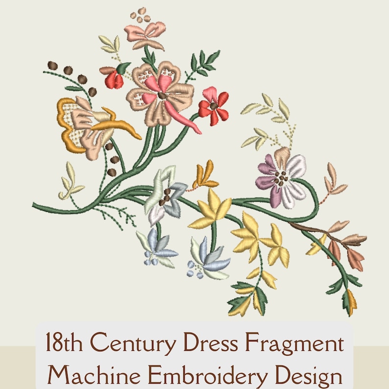 18th Century Machine Embroidery Design - Dress Fragement - Historical ...