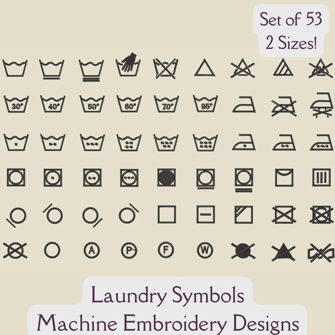 Laundry Symbols. Set of 53 in 2 Sizes. Machine Embroidery for Home ...