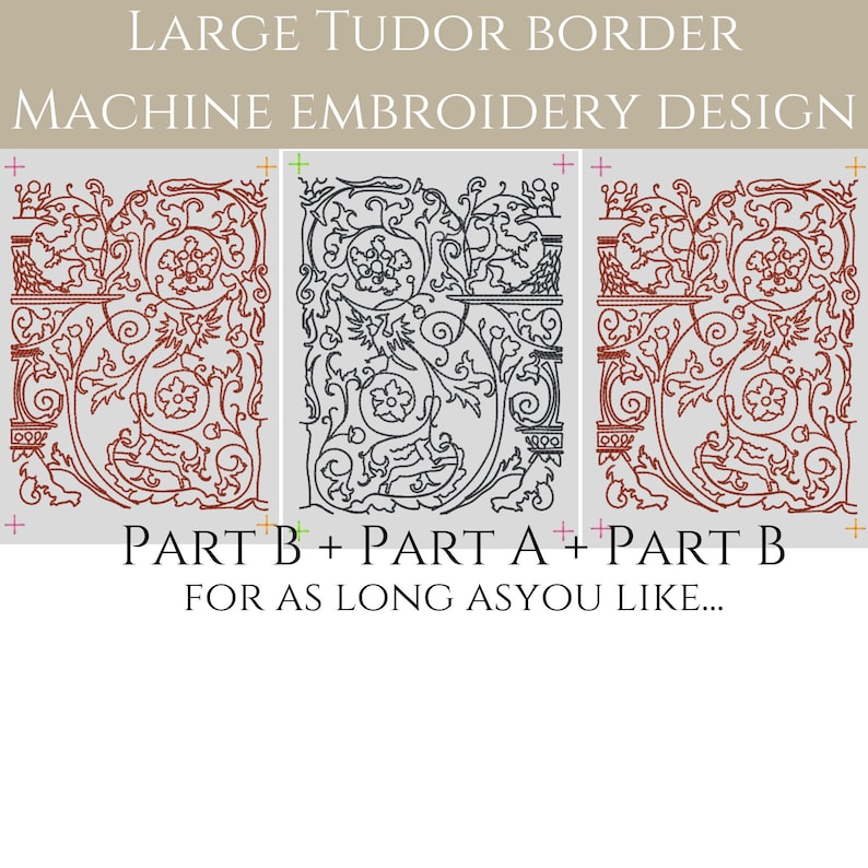 Wide Tudor Machine Embroidery Design. Continuous Border Design ...