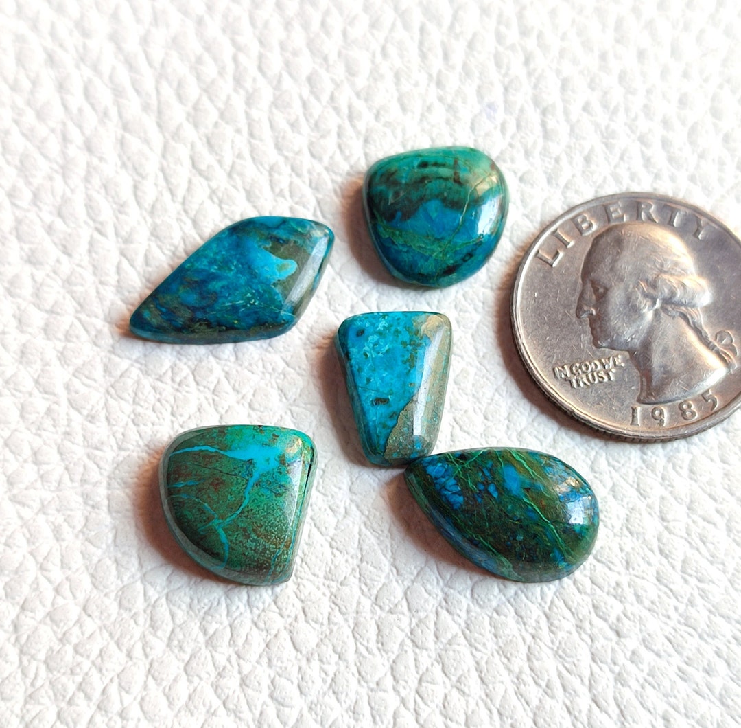 Rare Pear Shape, Natural Chrysocolla Azurite Cabochon Gemstone Lot ...