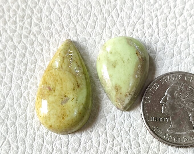 2pcs 50cts Pear Shape Top Natural Lemon Chrysoprase Cabochon Lot Smooth ...