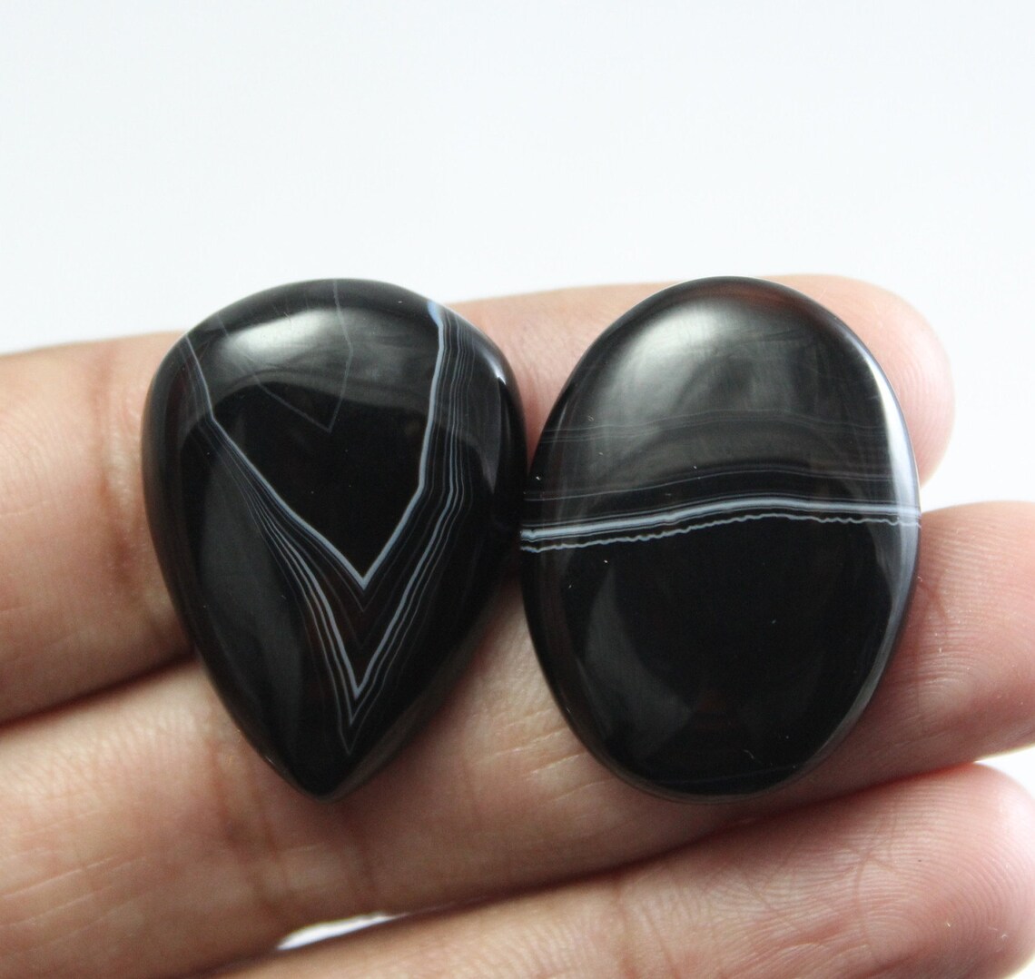 2pcs Natural Black Banded Agate Cabochons Banded Agate - Etsy UK