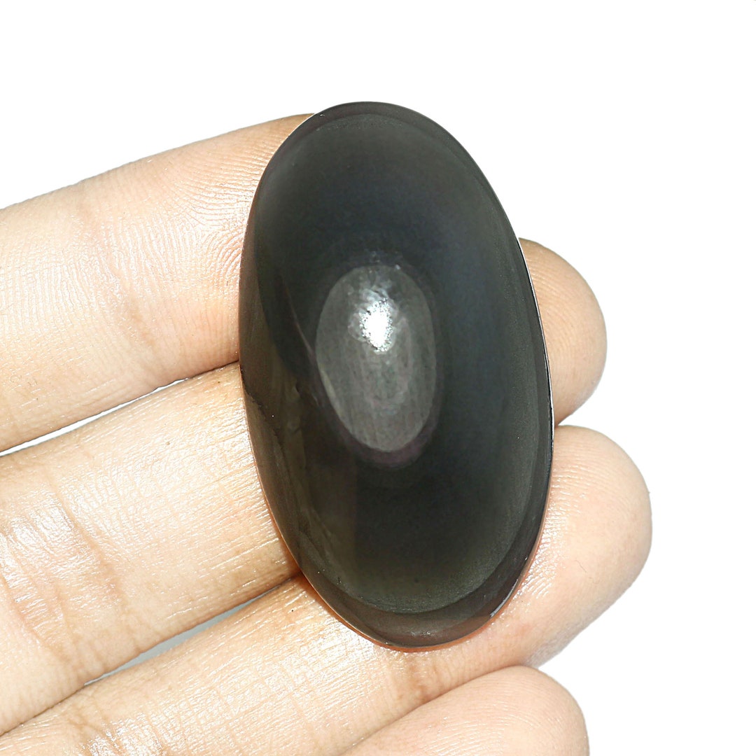 Earth Minded 75 Carats Long Oval Shape Natural Black Rainbow Obsidian ...