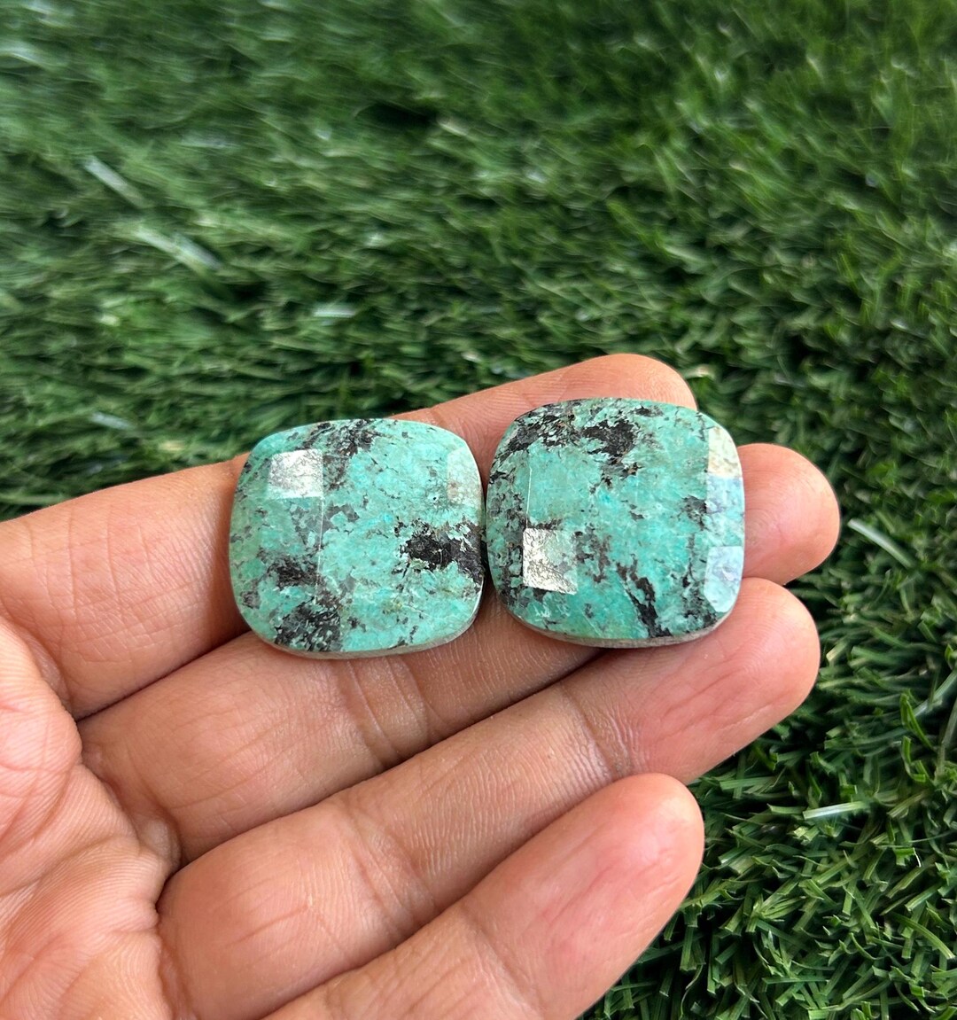 Rare AMERICAN TURQUOISE Cuts Pair, Square Shape American Turquoise ...