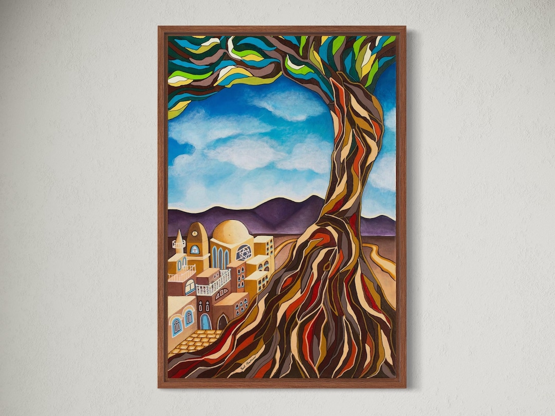 Tree of Life - Jewish Art - Framed Judaica Print - Tzfat Landscape ...