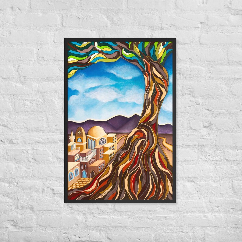 Tree of Life - Jewish Art - Framed Judaica Print - Tzfat Landscape ...