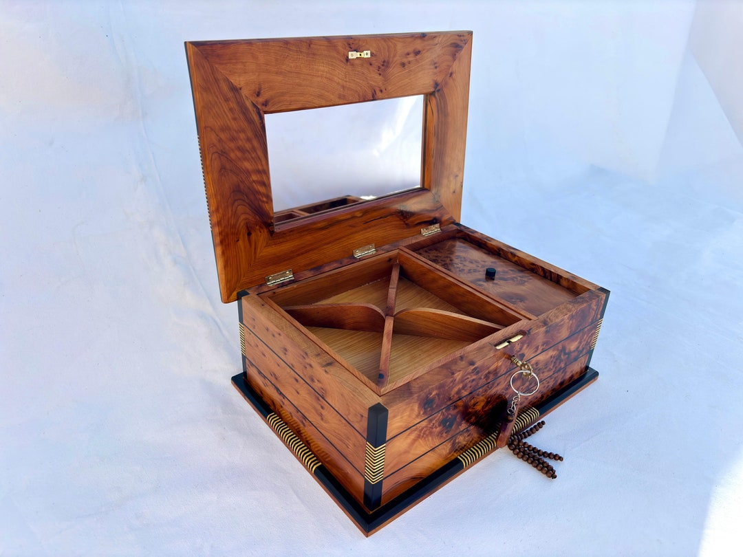 13"×9" Large Wooden Jewelry Box With Mirror,large Jewelry Box With Two ...