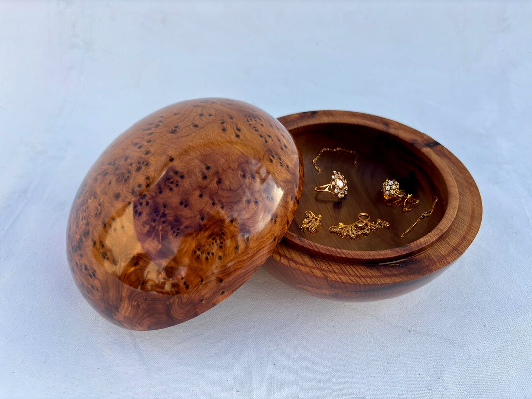 Large Handmade Round Wooden Jewelry Box Made of Thuya Burl Wood 8"x8 ...